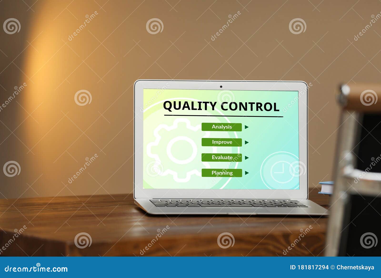 Quality Control Service. Modern Laptop on Table Stock Photo - Image of ...