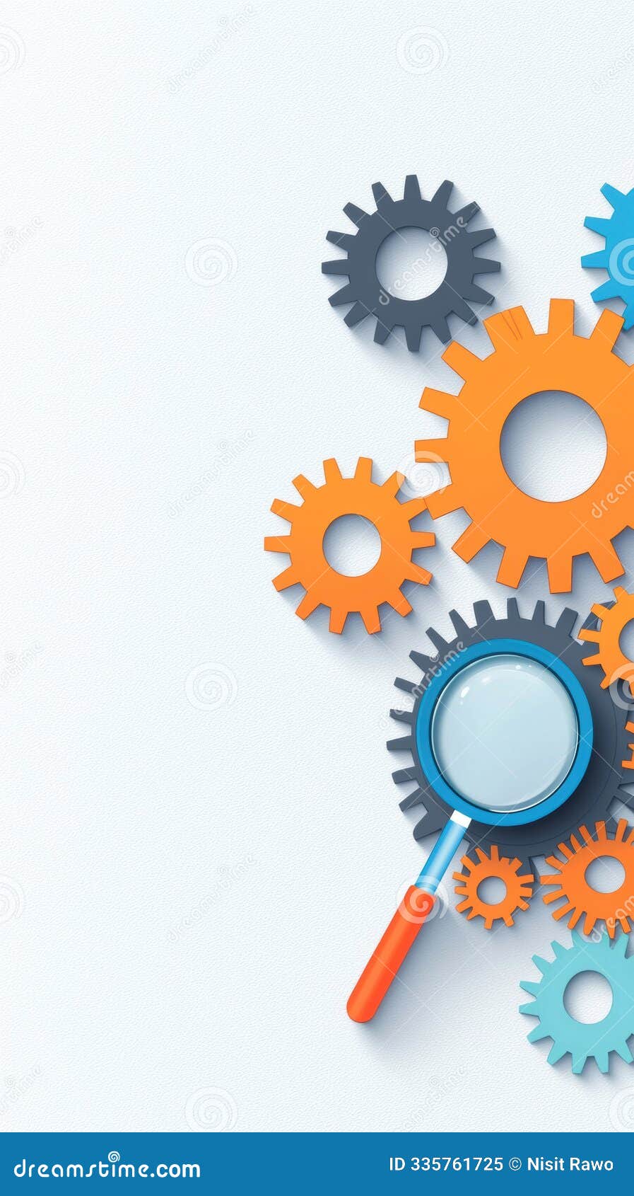 Quality Control Symbol with Gears and Magnifying Glass, Flat Design ...