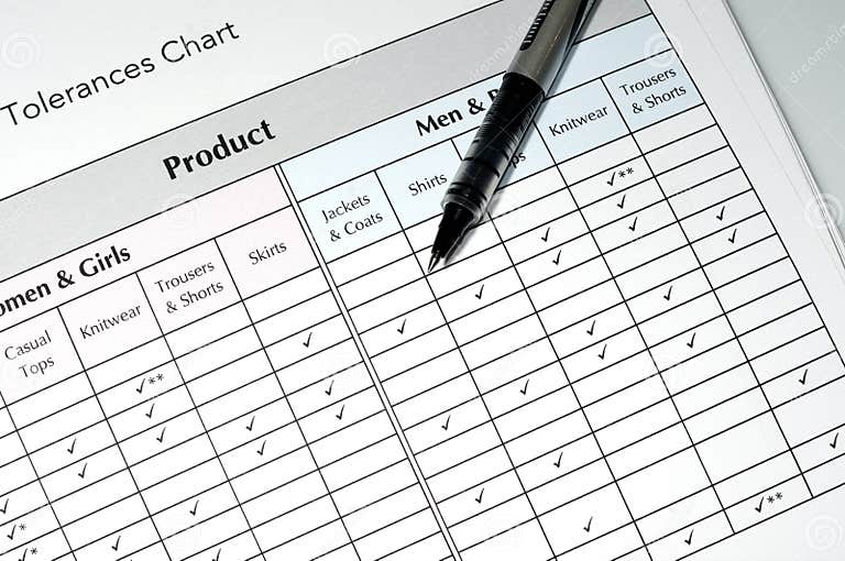 Quality Control Tolerances Chart Stock Photo - Image of company, close ...