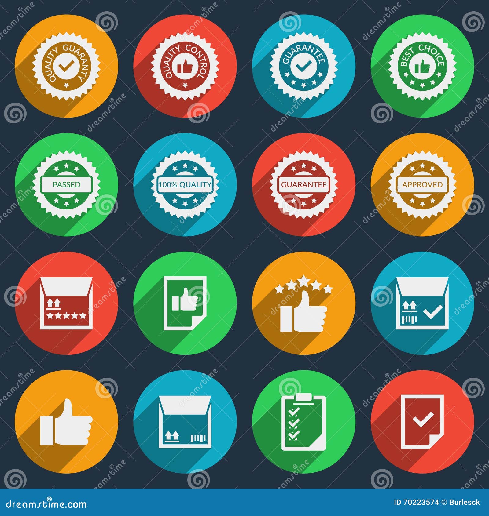 Quality Control Vector Icons with Long Shadow Effect Stock Vector ...