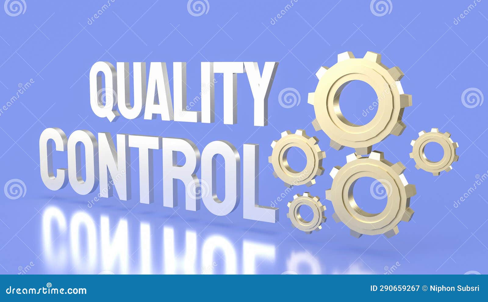 The Quality Control Word and Gear Image 3d Rendering Stock Illustration ...