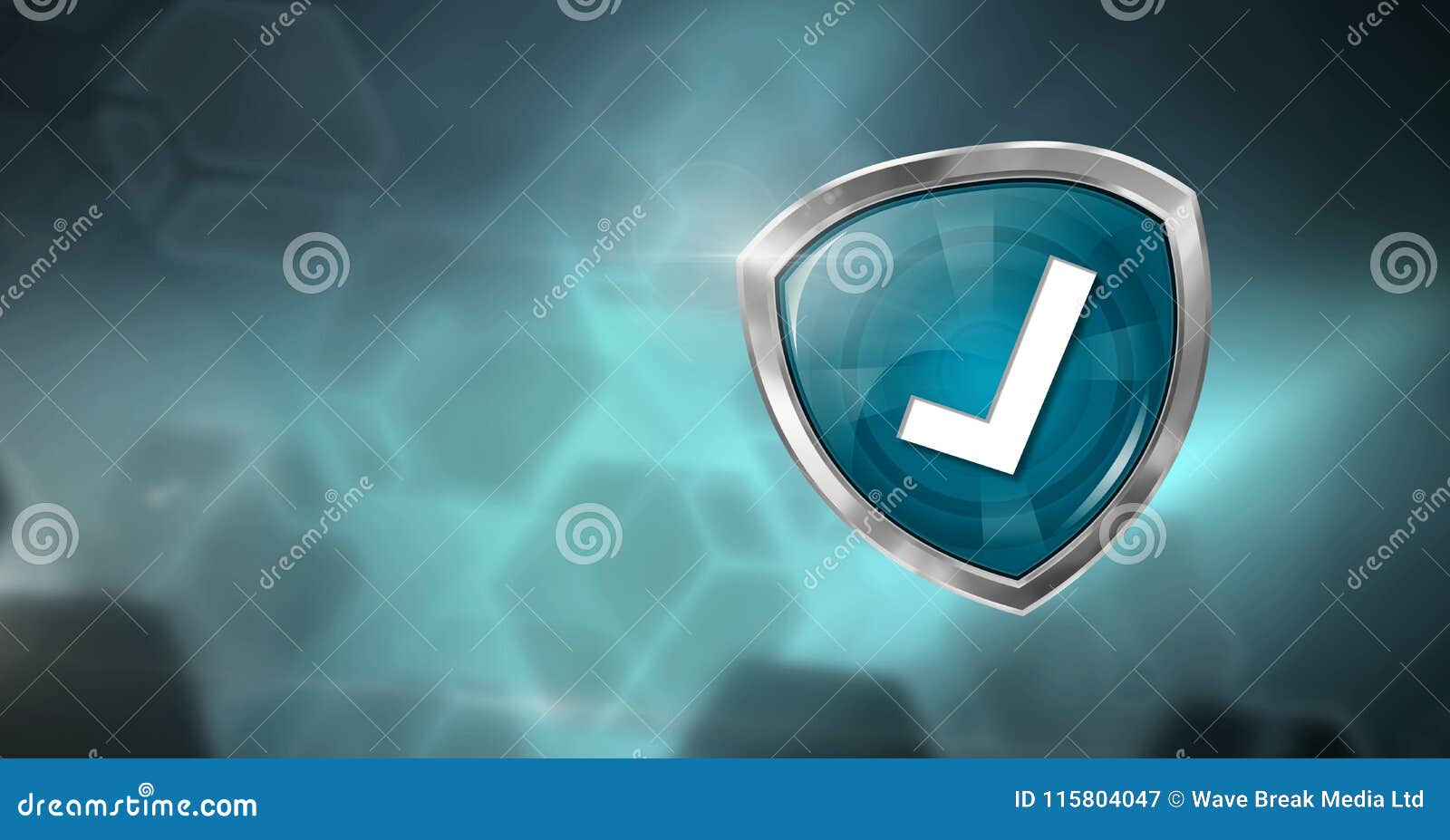 Quality Correct Tick Shield on Blue Blurred Background Stock Image ...