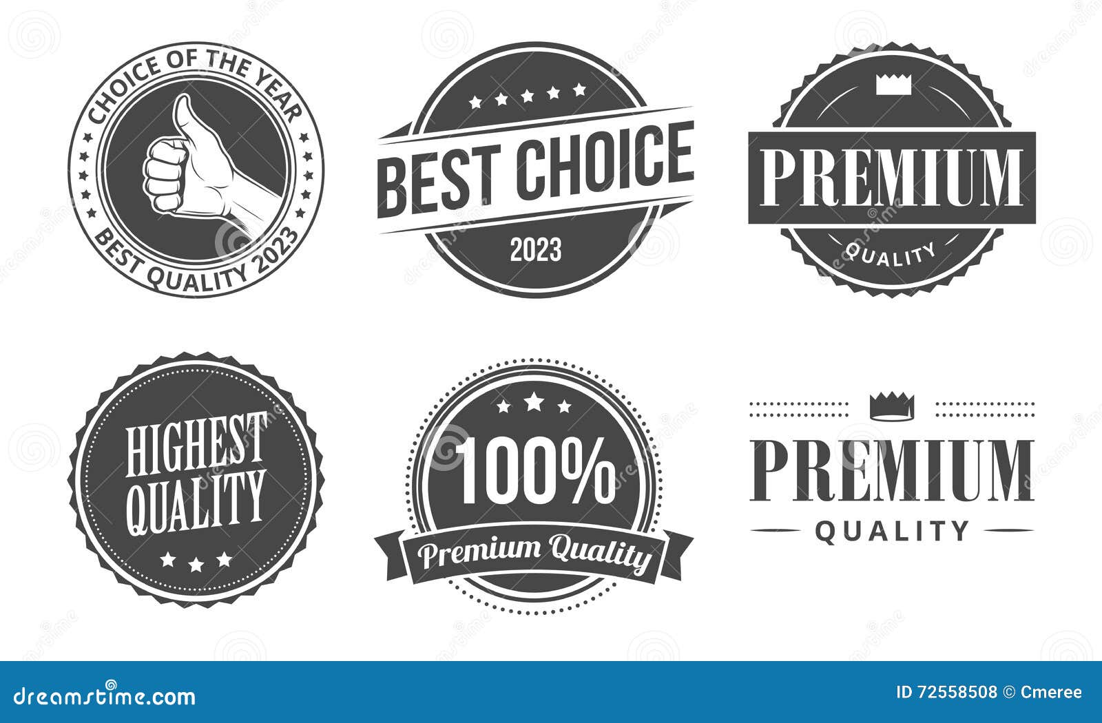 Quality emblems stock vector. Illustration of ribbon - 72558508