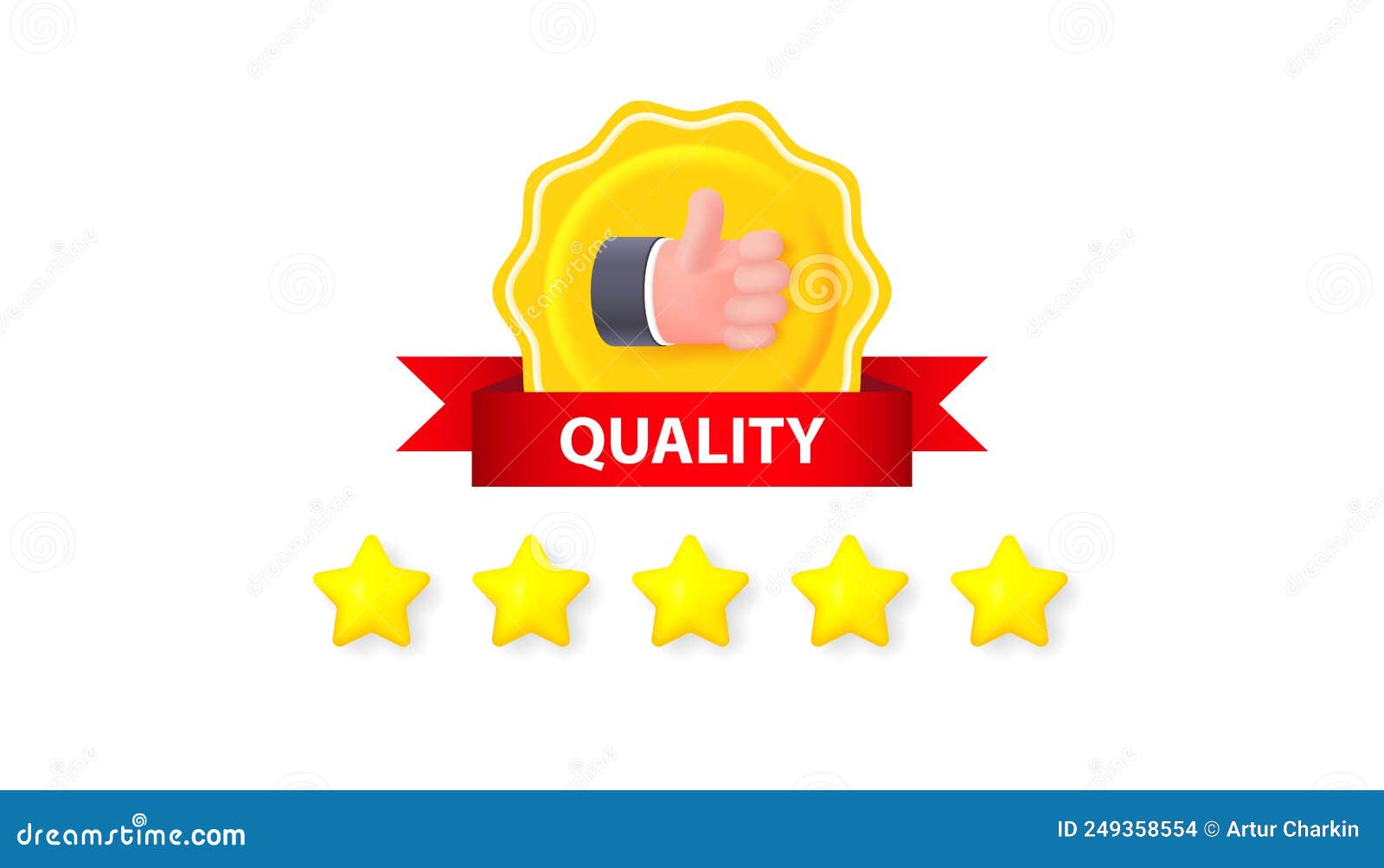 Quality Icon with Five Star Rating Isolated on White Background. Stock ...