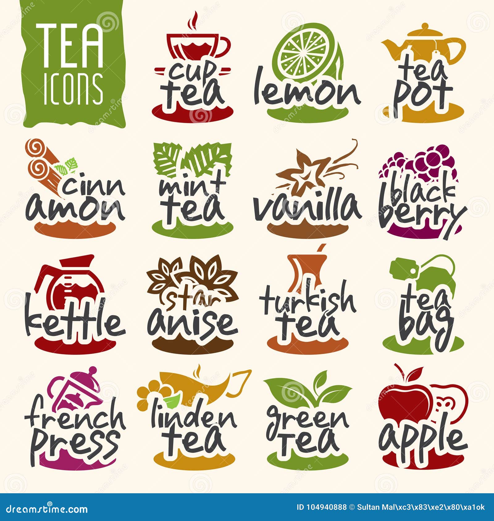 Vector tea icon set. stock vector. Illustration of green - 104940888