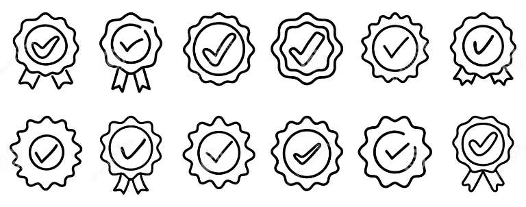 Quality Icon. Set of Drawn Quality Marks with Checkmark, Representing ...