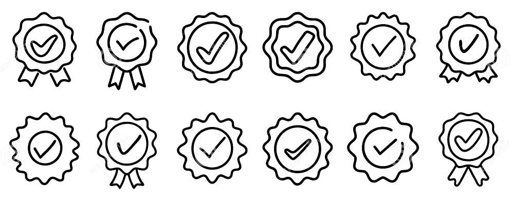 Quality Icon. Set of Drawn Quality Marks with Checkmark, Representing ...