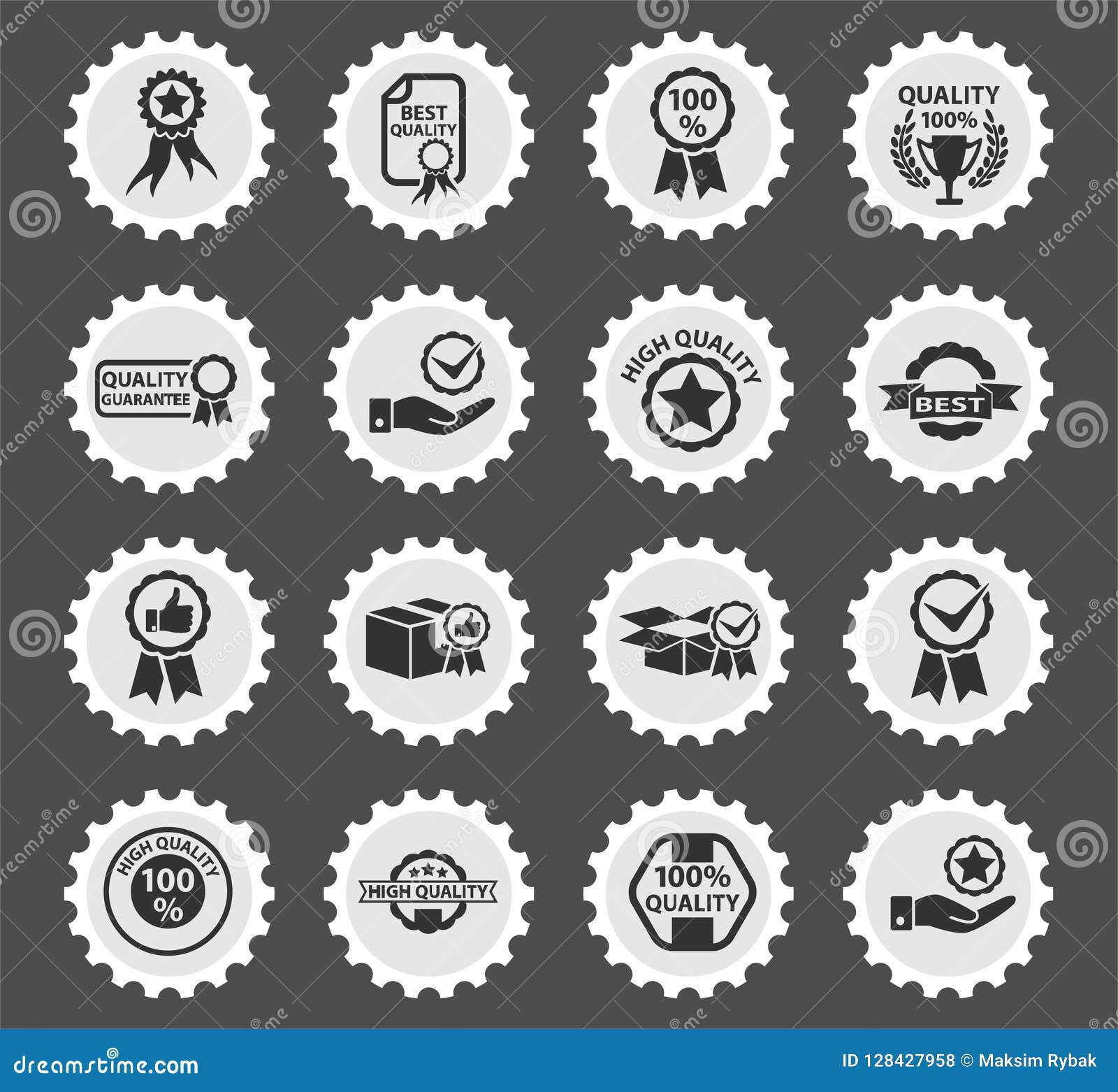 Quality icon set stock vector. Illustration of approval - 128427958