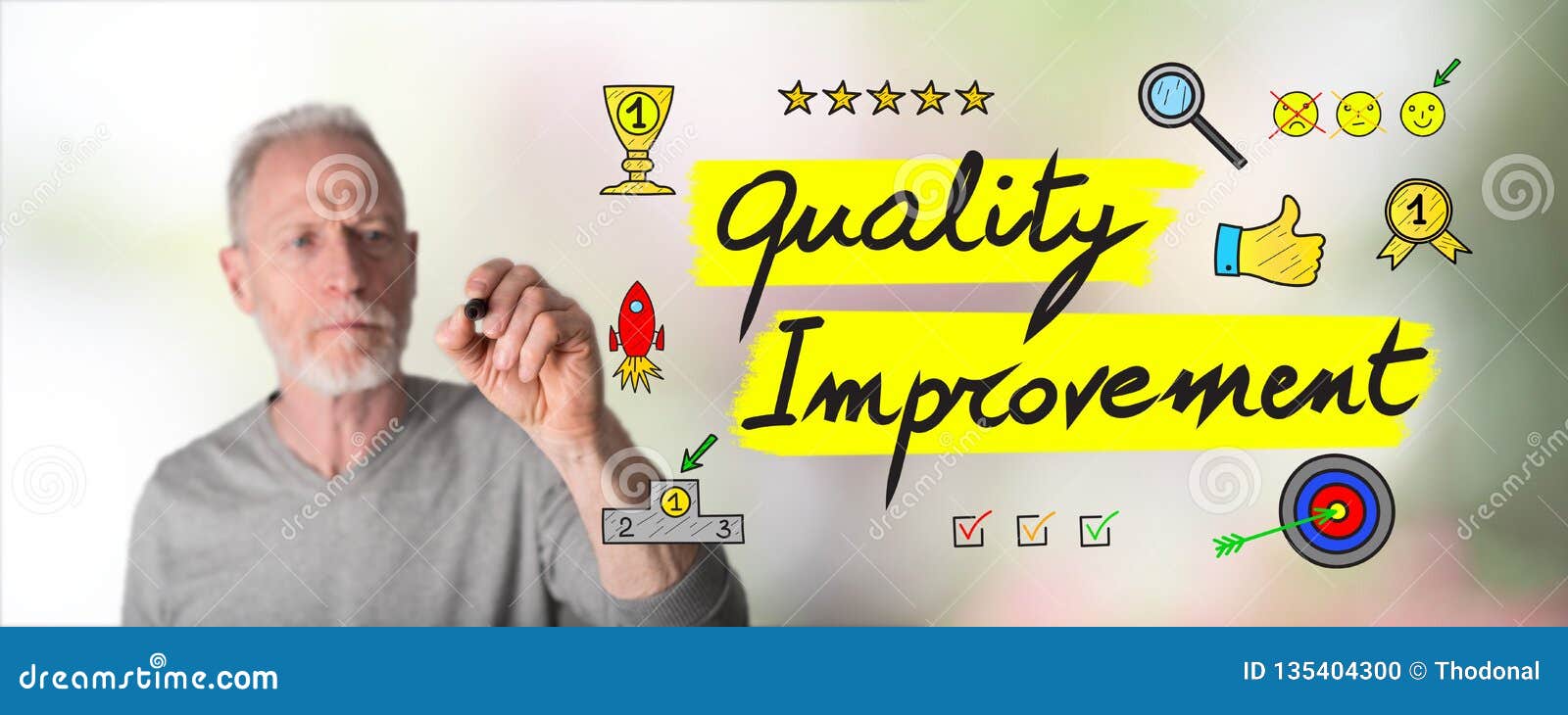 Man Drawing Quality Improvement Concept Stock Photo - Image of business ...