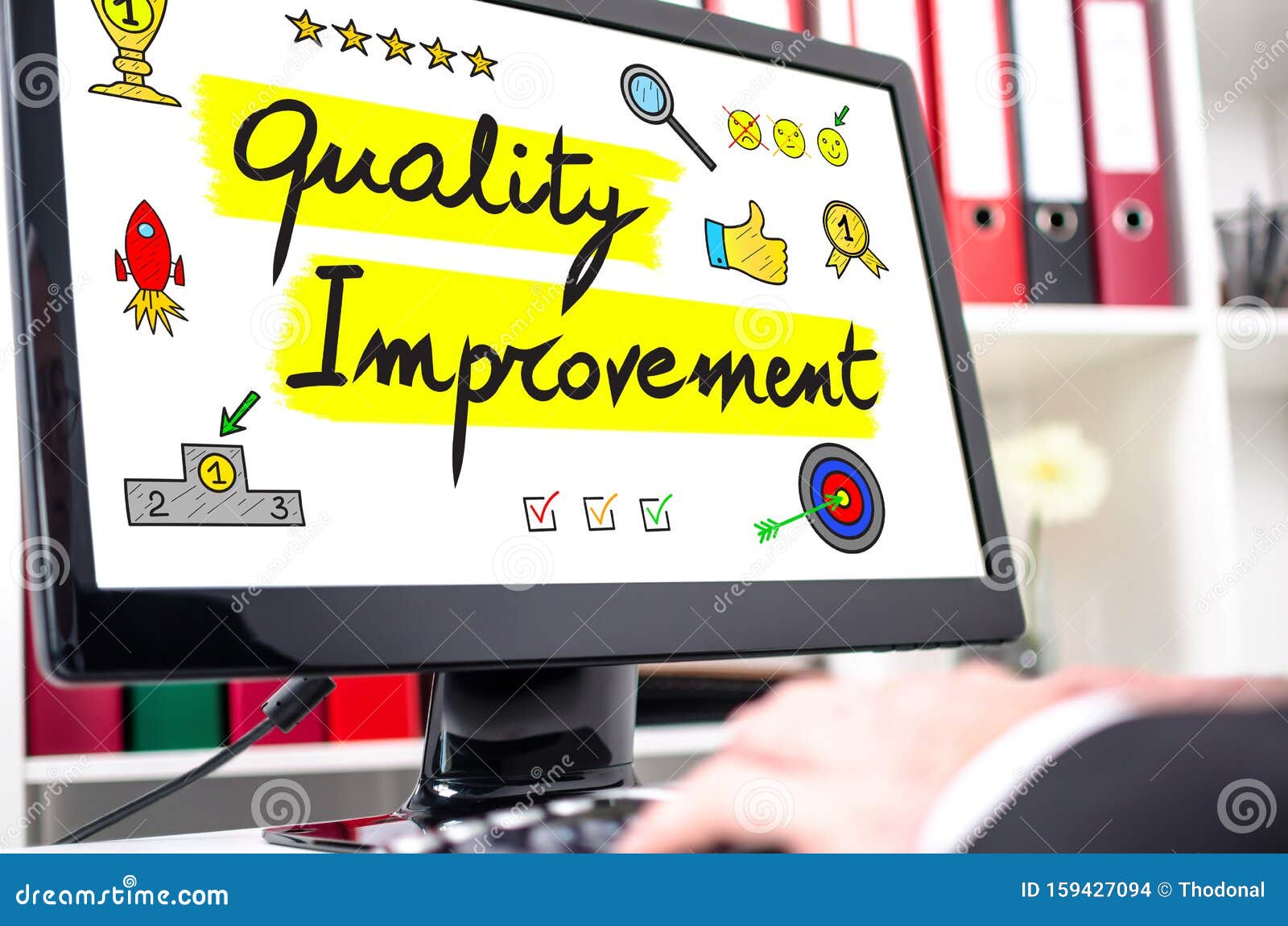 Quality Improvement Concept on a Computer Screen Stock Illustration ...