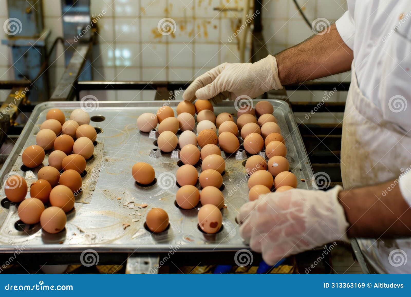 Quality Inspector Comparing Egg Sizes on Sorting Tray Stock ...