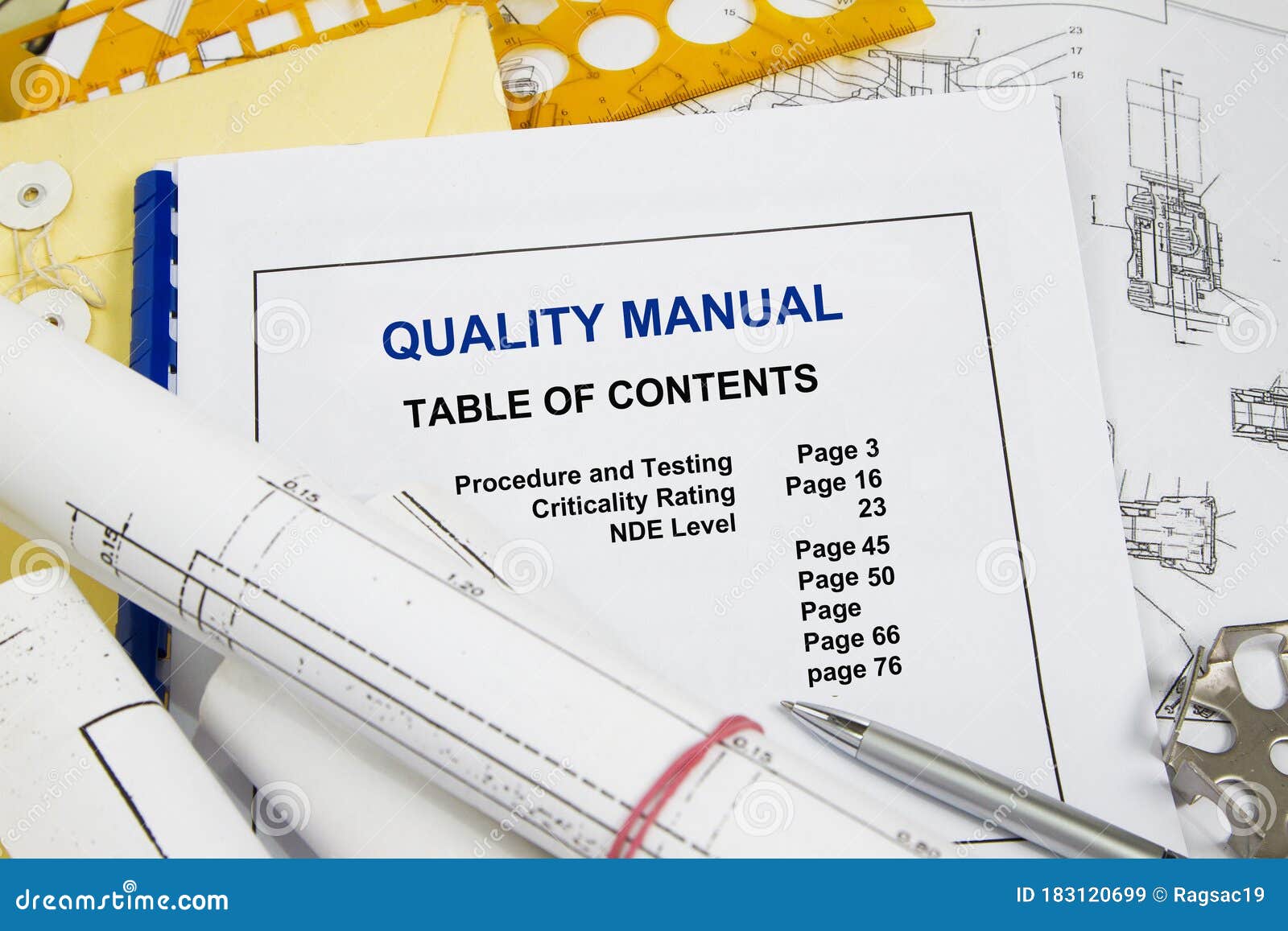 Quality Manual with Plans Rolled Stock Image - Image of spare, handbook ...