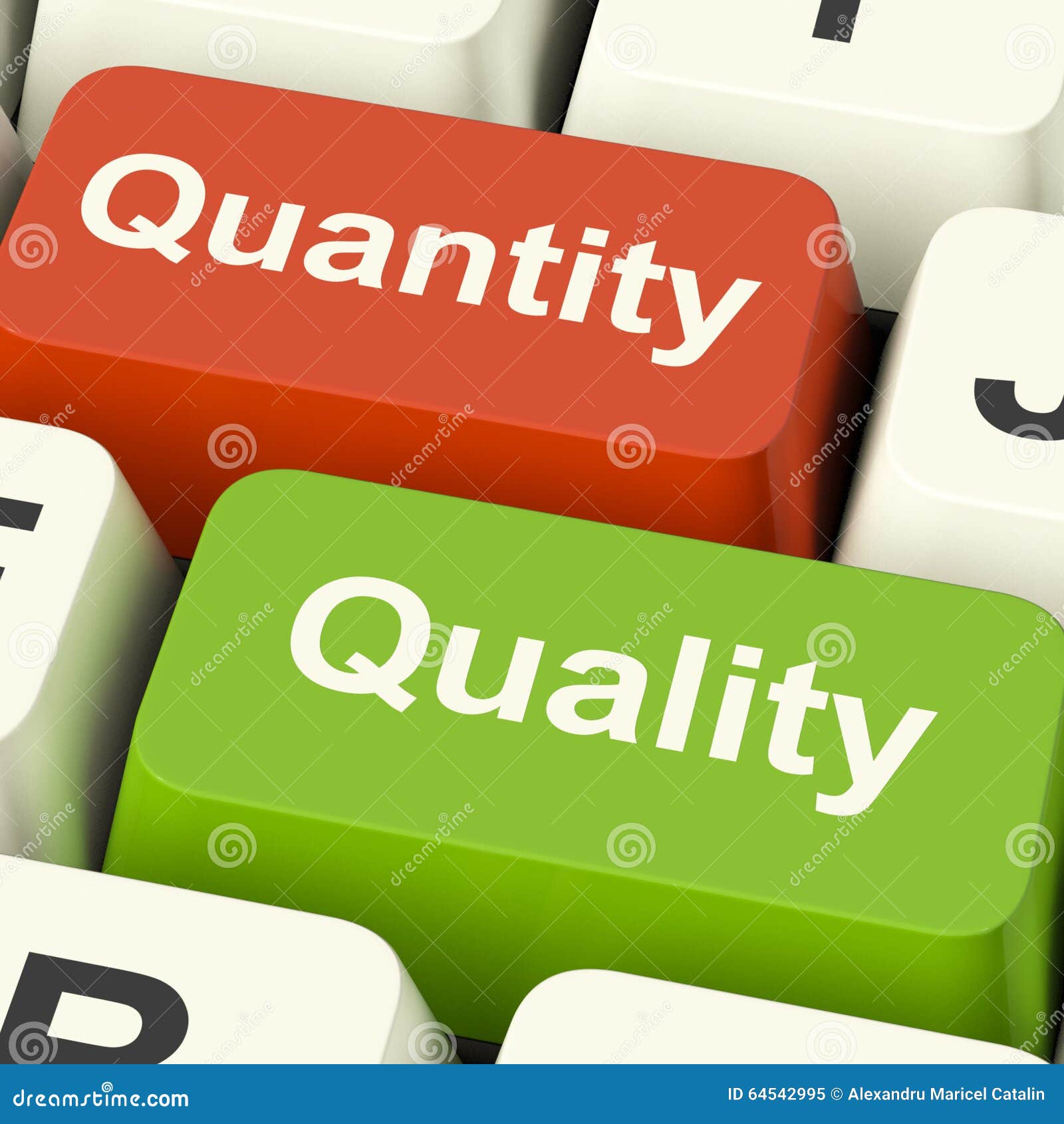 Quality and Quantity Computer Keys Showing Choice between Excellence or ...