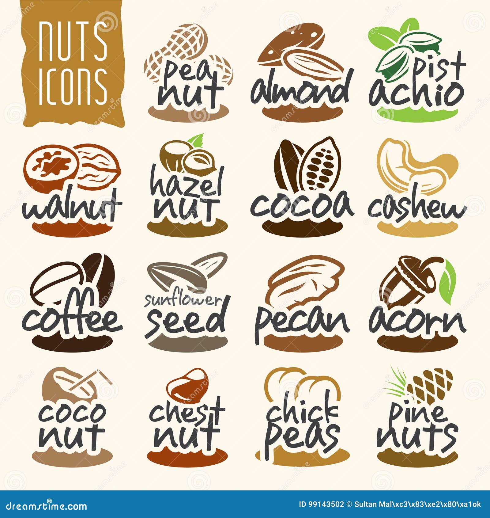 Nuts icon set stock vector. Illustration of chocolate - 99143502