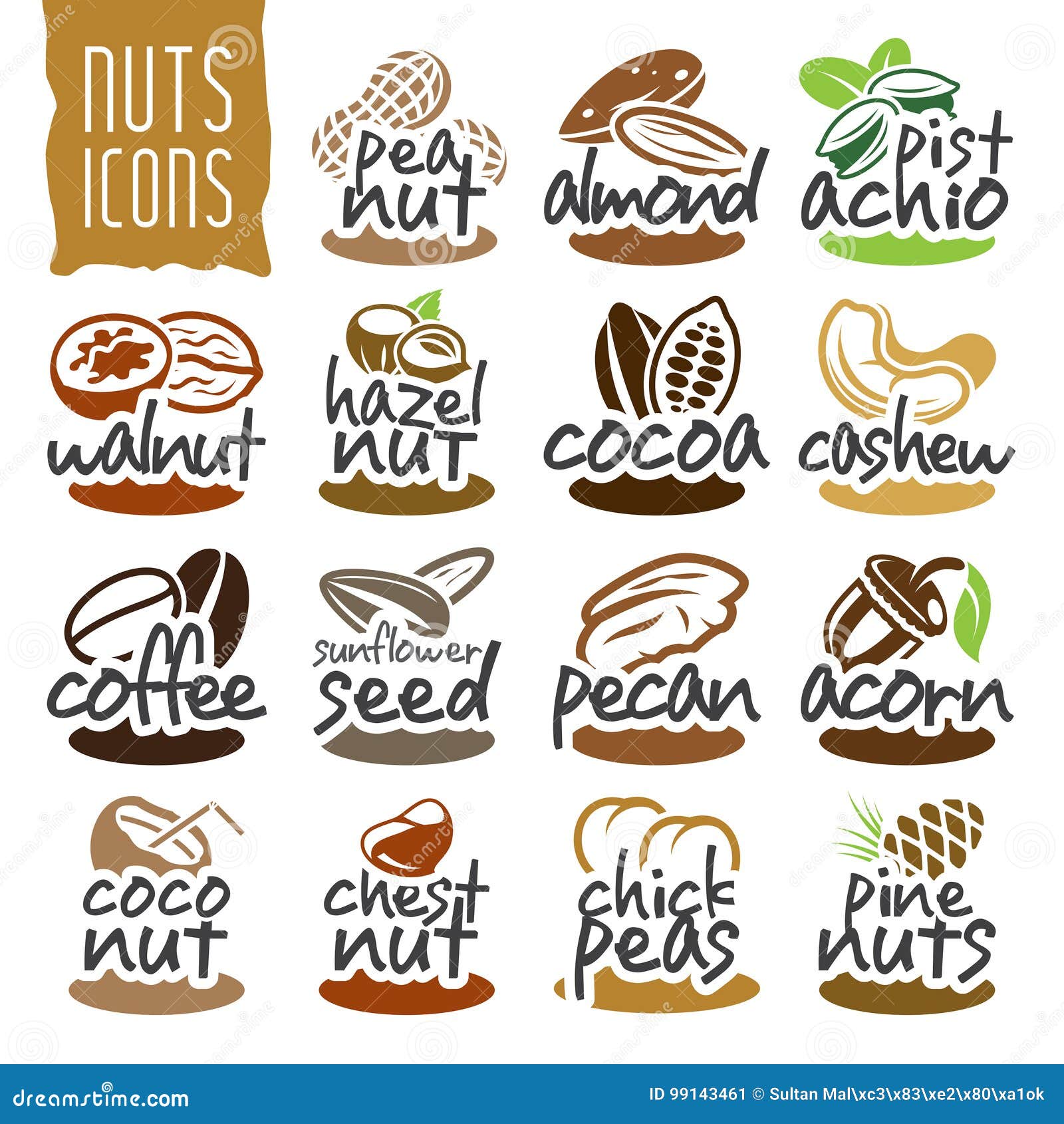 Nuts icon set stock vector. Illustration of hazelnut - 99143461