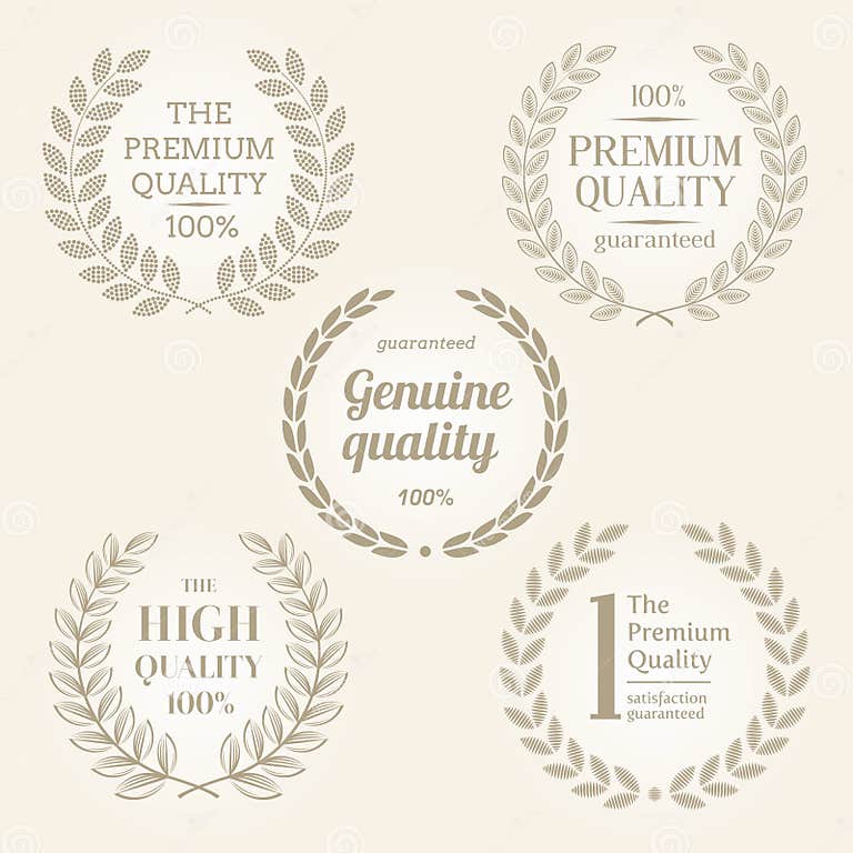 Quality Signs & Emblems with Laurel Wreath Stock Vector - Illustration ...
