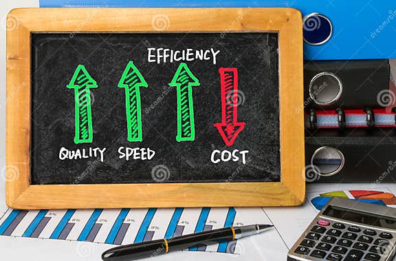Quality Speed Efficiency Up Cost Down Stock Photo - Image of innovation ...