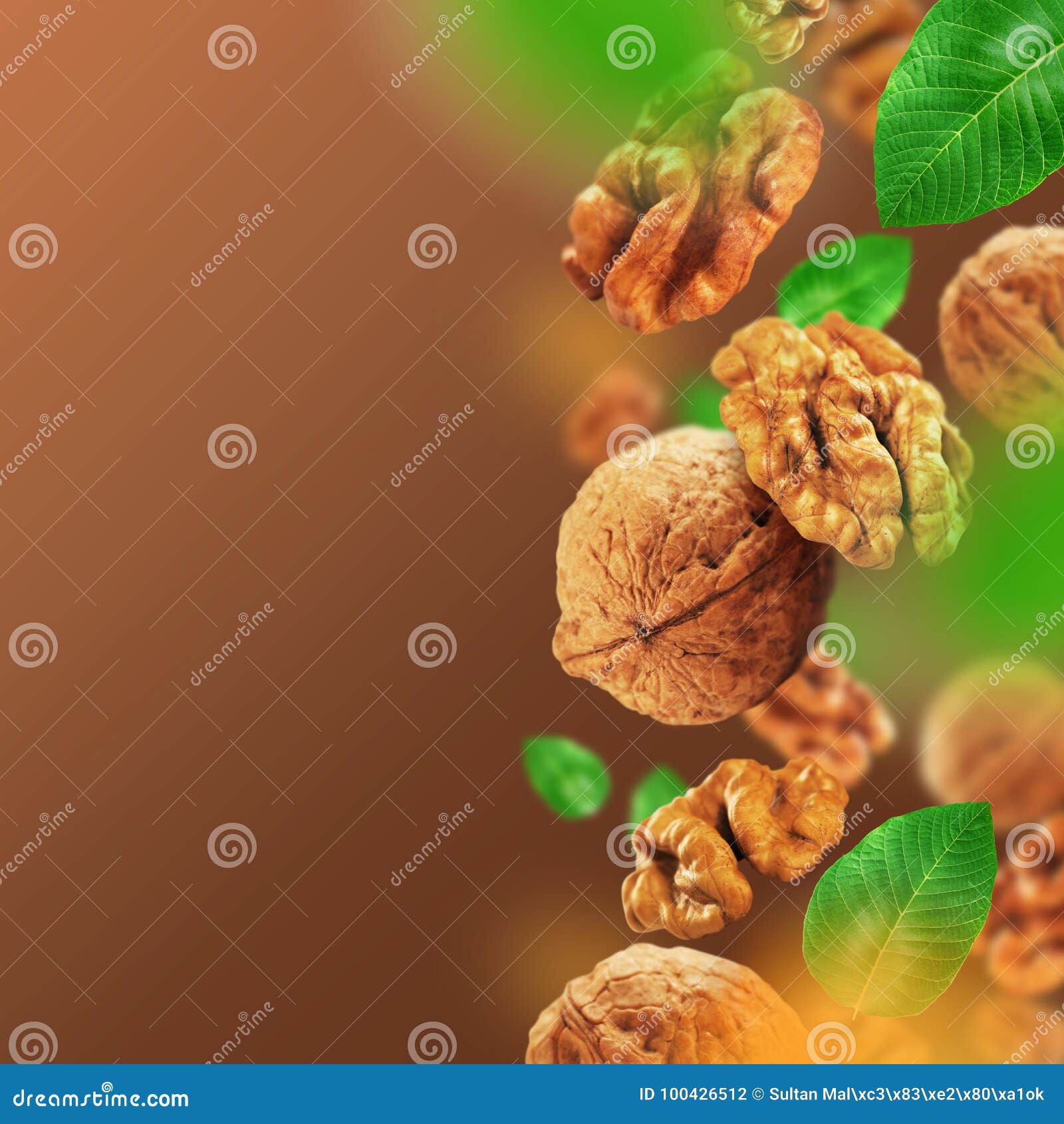 Walnuts and Leaves Falling from the Air Stock Photo - Image of cracked ...