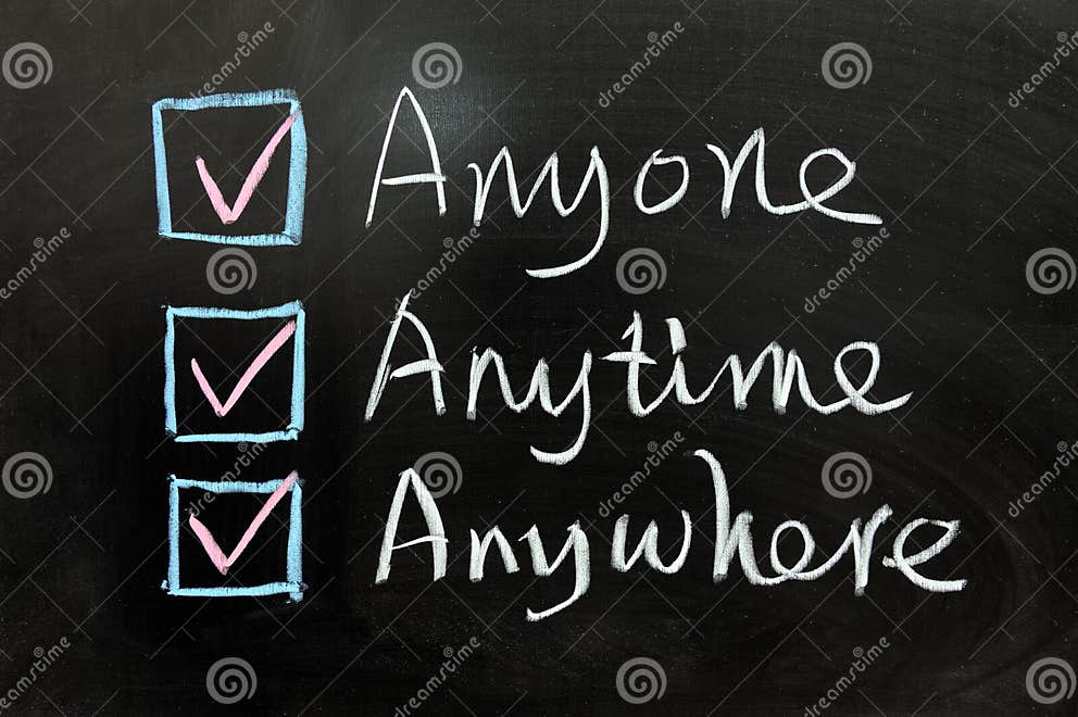 Qualquer Um, Quando E Em Qualquer Lugar Foto de Stock - Imagem de ...