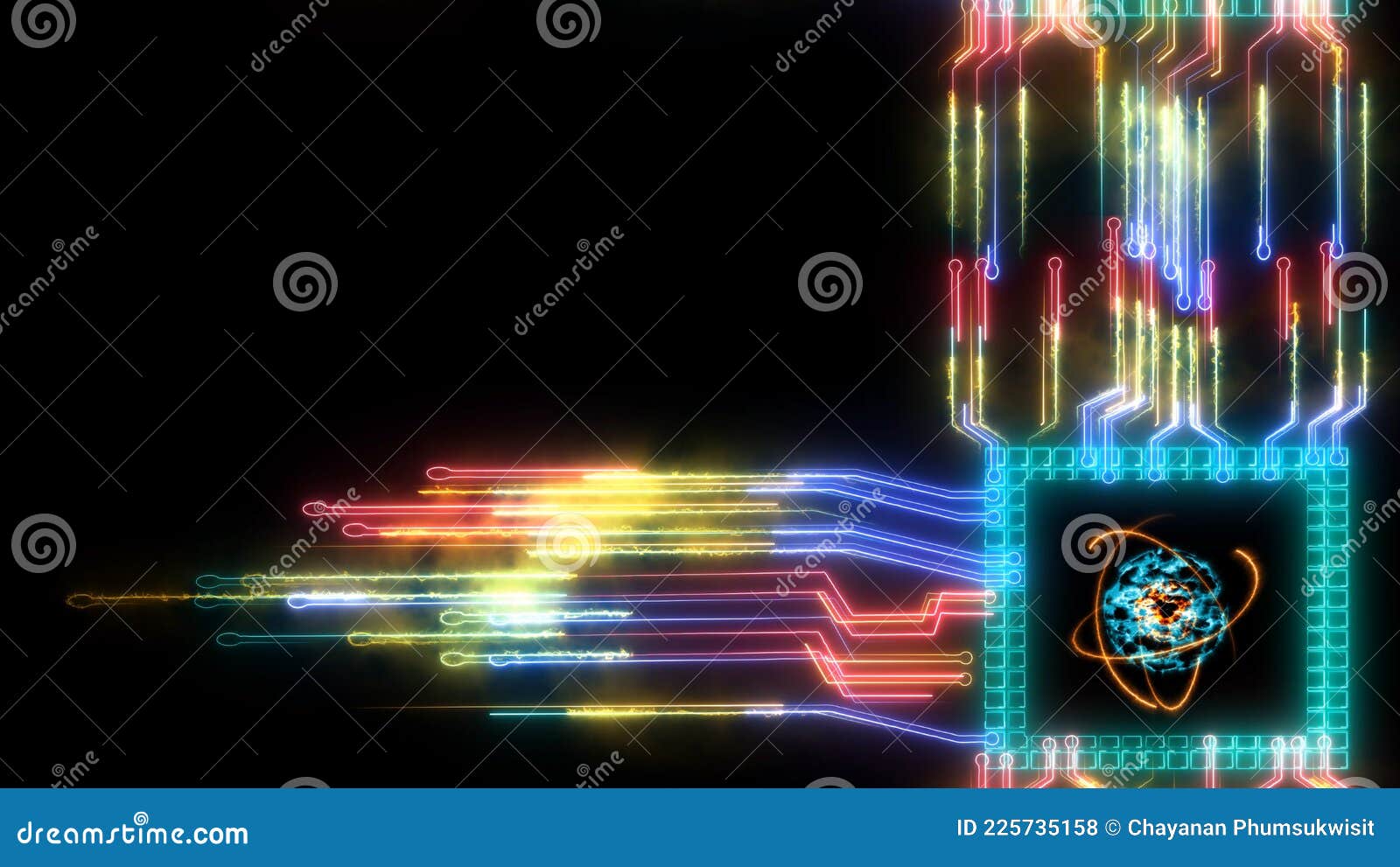 Quantum Computer Atomic Core Chip Futuristic Technology Digital Layer ...