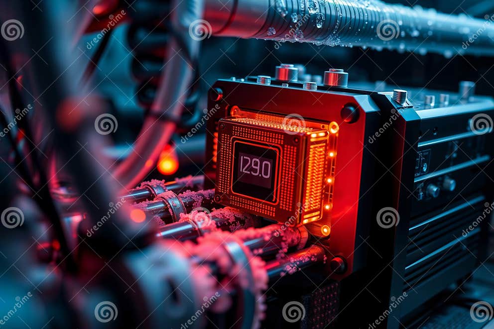 Close-up of Quantum Computer Displaying Red Digital Readout, Generative ...