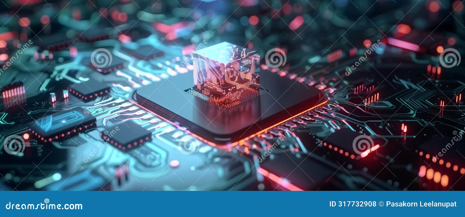 Quantum Computer Concept with CPU Processor Quantum Qubit Intell Stock Illustration ...