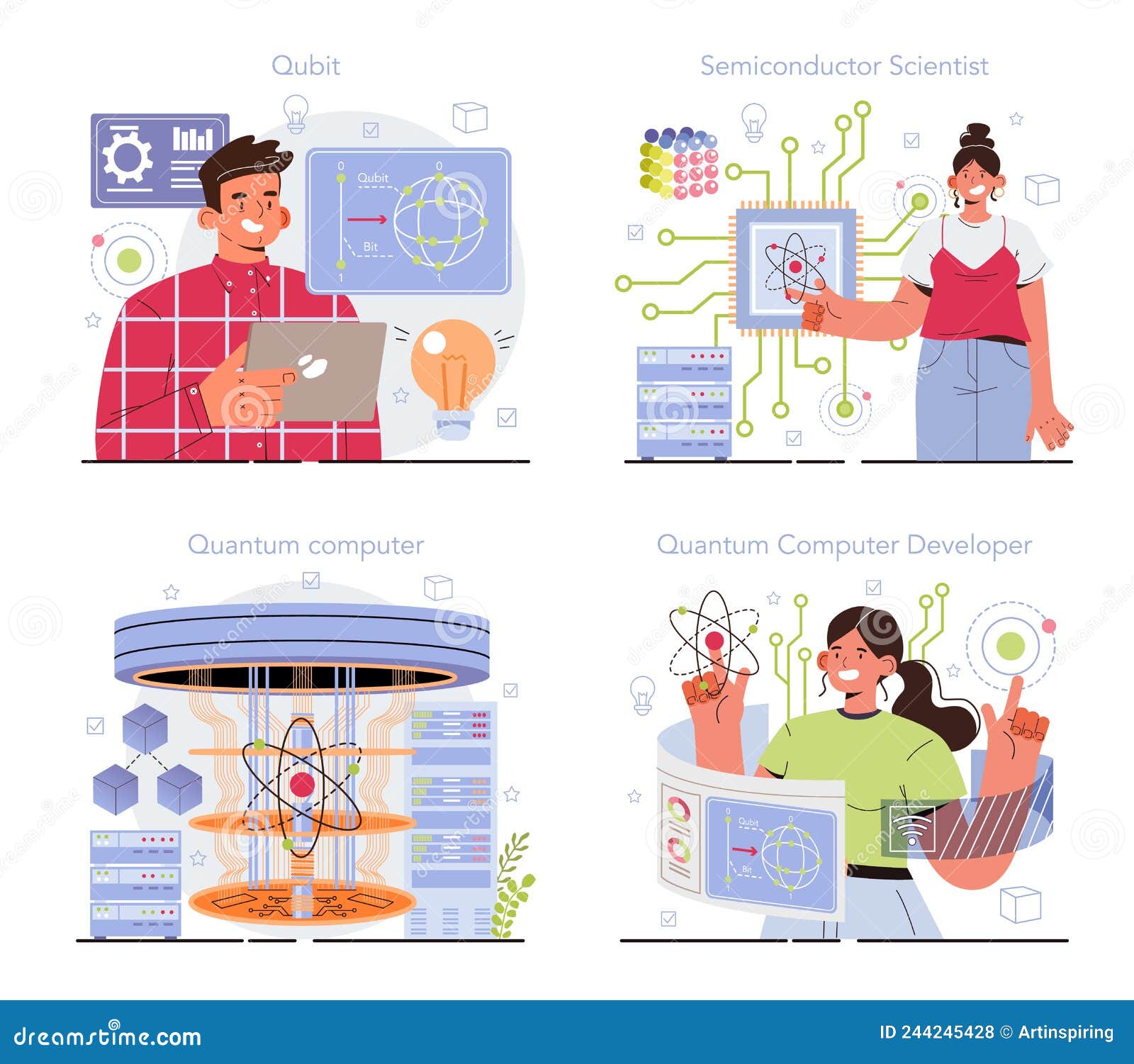 Quantum Computer Developing Set. Innovative Calculations Technology Vector Illustration ...
