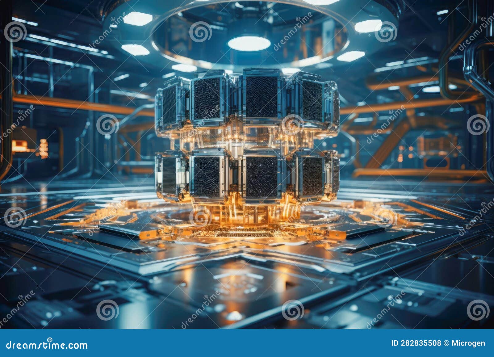 Quantum Computer in a Futuristic Research Facility Stock Illustration ...