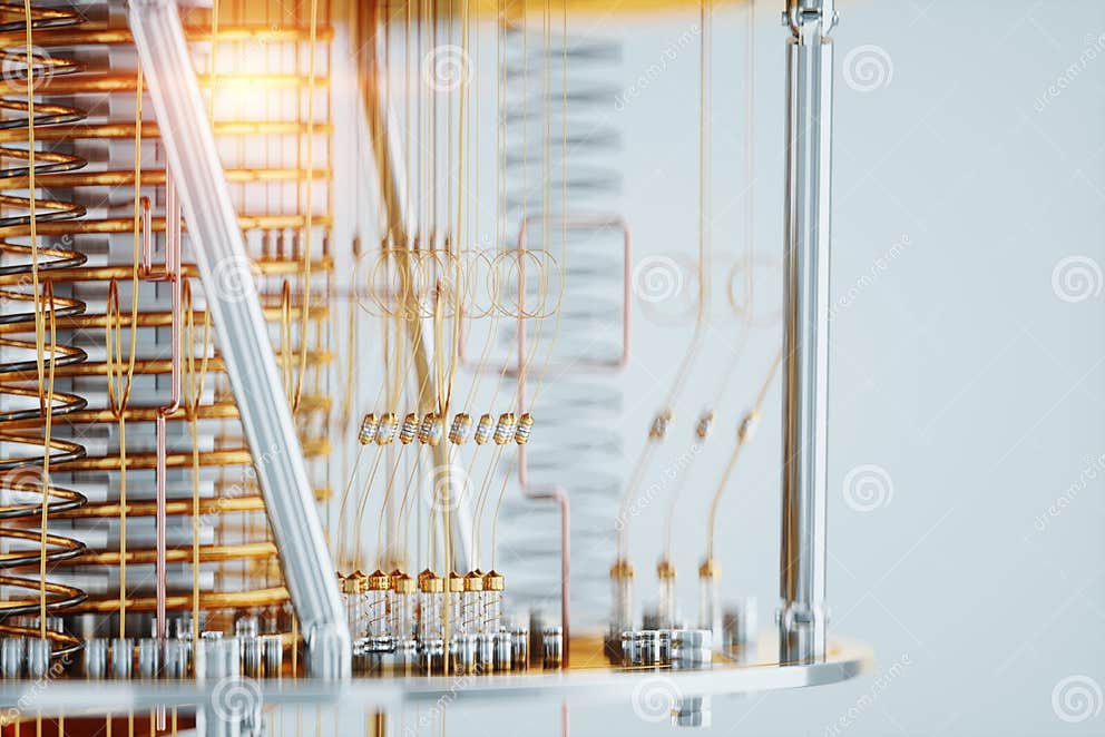 Quantum Computer, Gold Silver Mechanism Close-up, Soft Focus. Mechanism ...