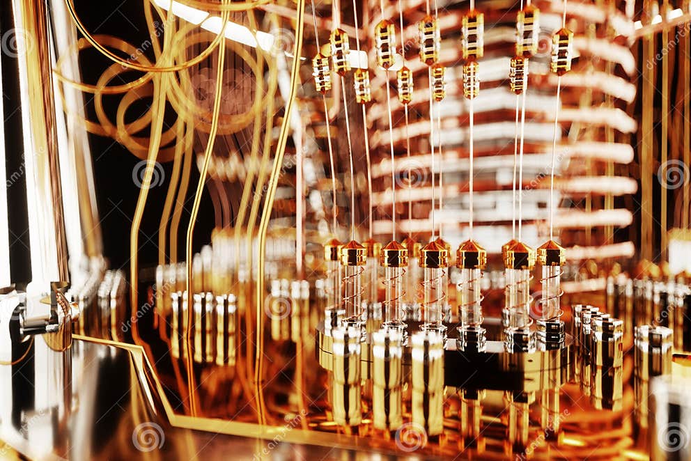 Quantum Computer, Gold Silver Mechanism Close-up, Soft Focus. Mechanism ...