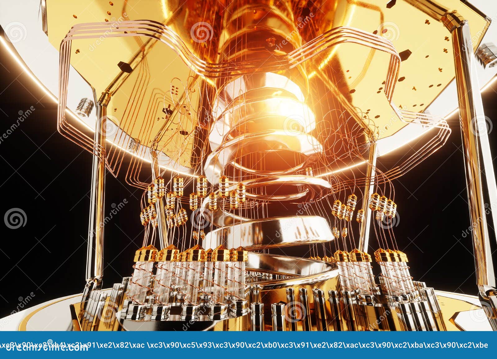 Quantum Computer, Gold Silver Mechanism Close-up, Soft Focus. Mechanism ...