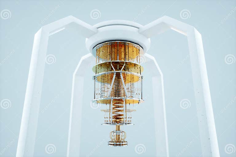 Quantum Computer, Gold Silver Mechanism Isolated on White Background ...