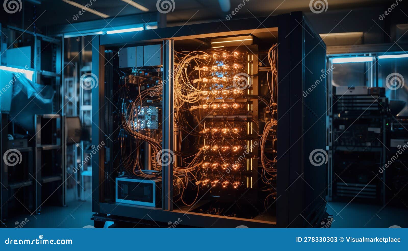 Quantum Computer in a High Tech Lab Stock Illustration - Illustration ...