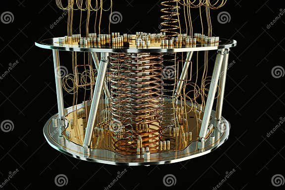 Quantum Computer Isolated on Black. Golden Gear, Quantum Computing ...