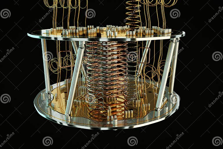 Quantum Computer Isolated on Black. Golden Gear, Quantum Computing ...