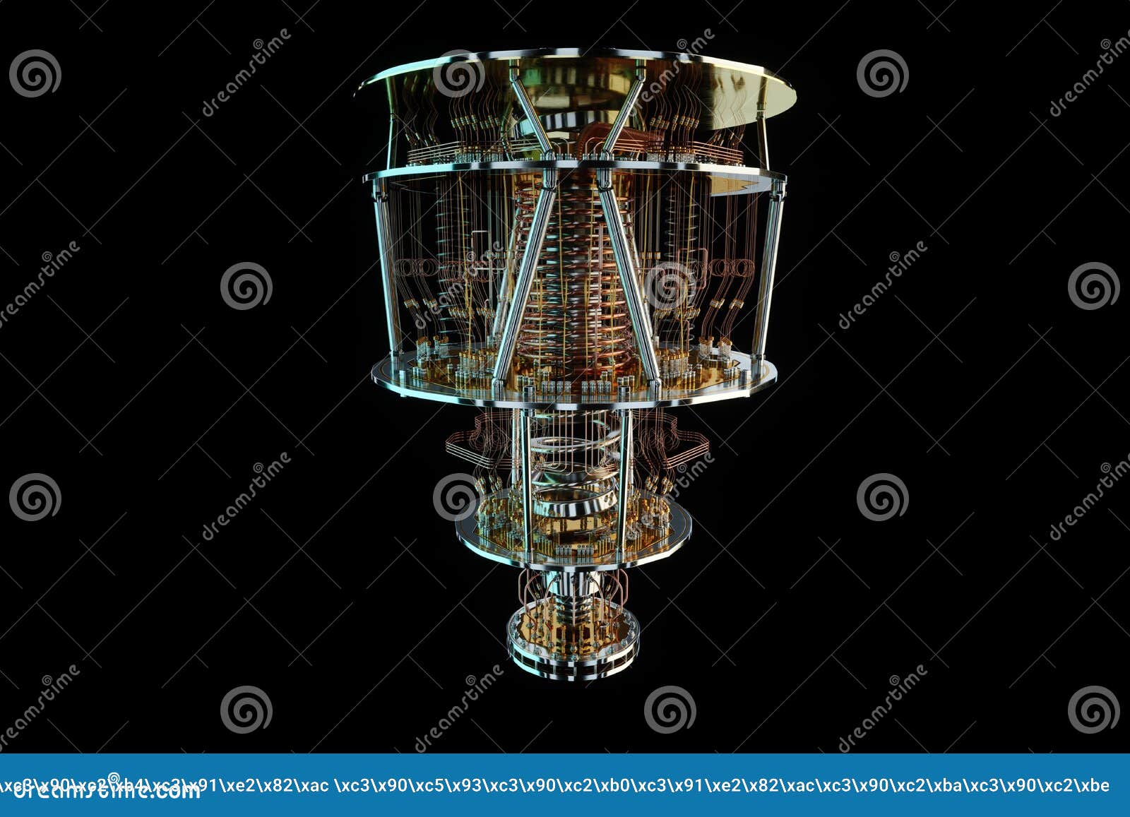 Quantum Computer Isolated on Black. Golden Gear, Quantum Computing ...