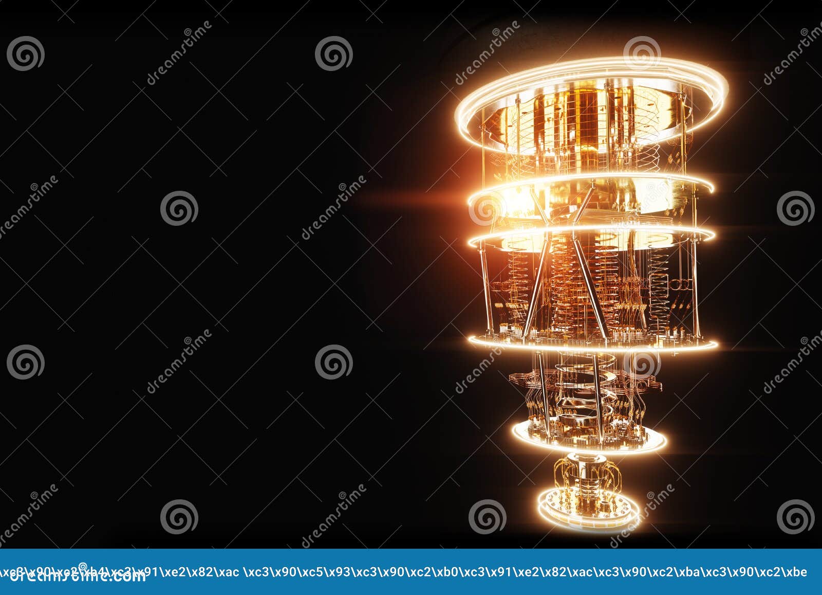 Quantum Computer Isolated on Black. Golden Gear, Quantum Computing ...