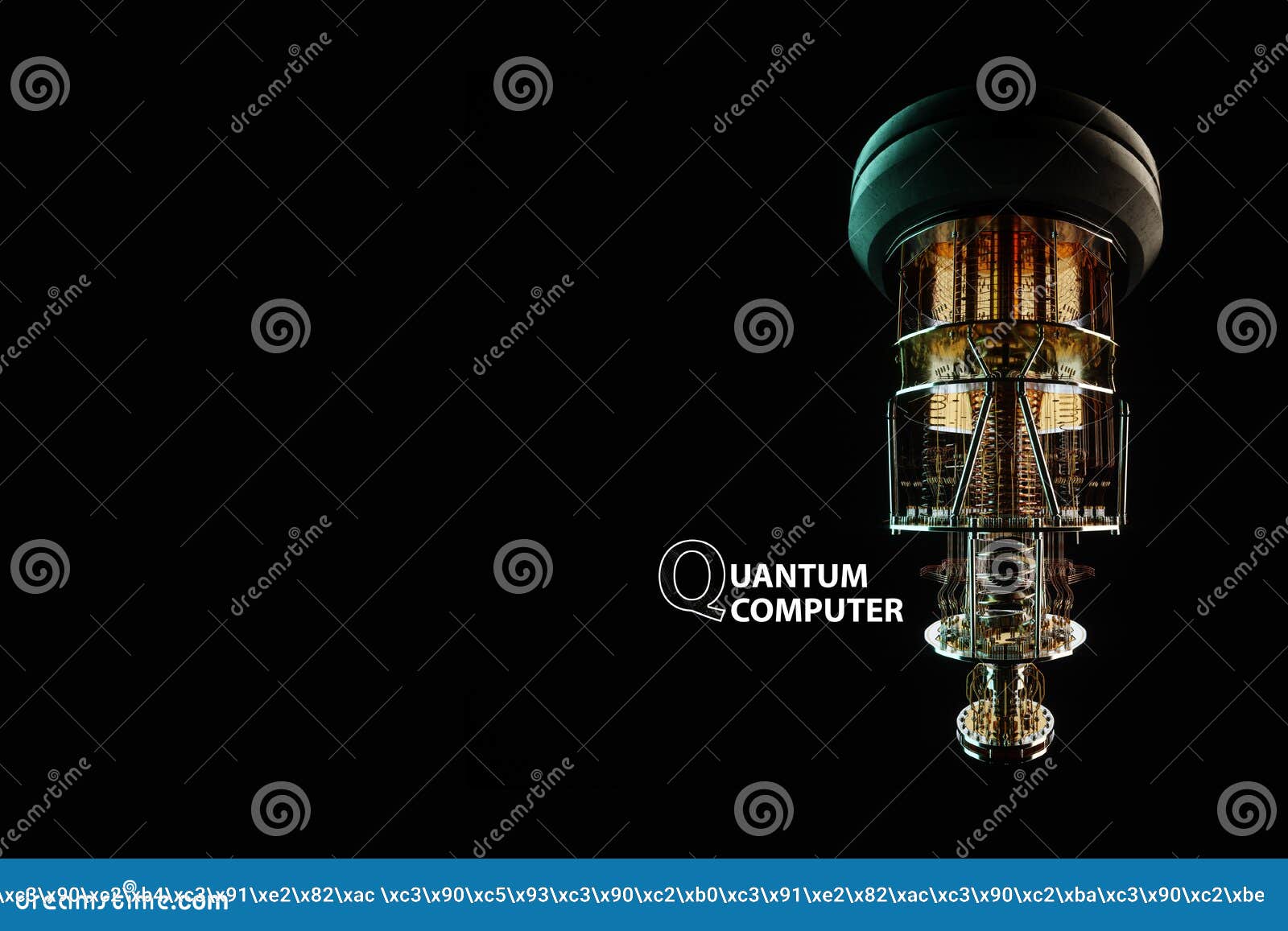 Quantum Computer Isolated on Black. Golden Gear, Quantum Computing ...