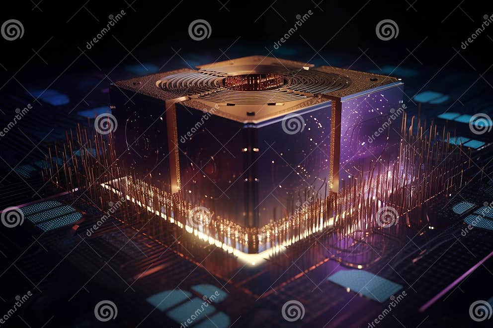 Quantum Computer, with Qubits Changing State, Achieving Quantum Supremacy. Conceptual ...