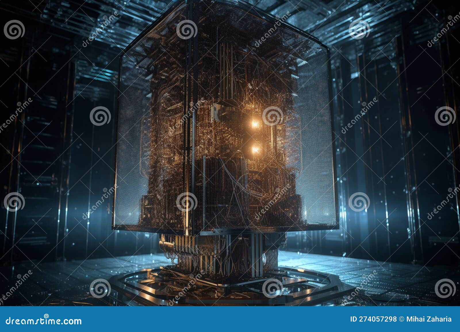 Quantum Computer, with Qubits Changing State, Achieving Quantum Supremacy. Conceptual ...