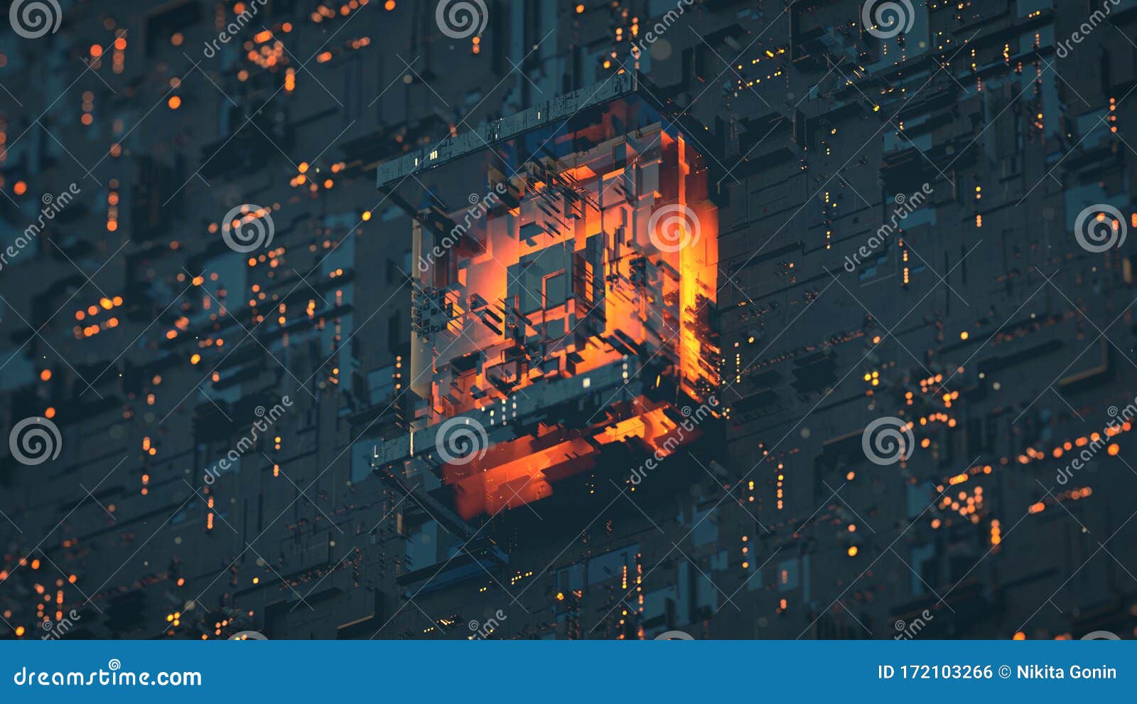 Quantum Computer Sci-fi Design 3D Render Illustration Stock ...
