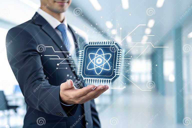 Quantum Computing: Businessman Holding Qubit Concept Stock Illustration ...