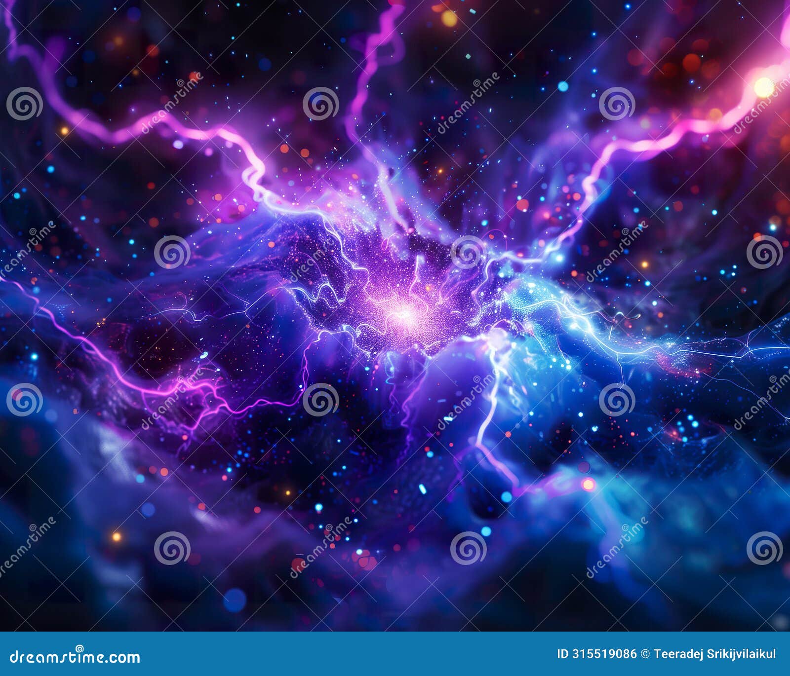 Quantum Computing Core with Electric Blue and Purple Sparks. Generative ...