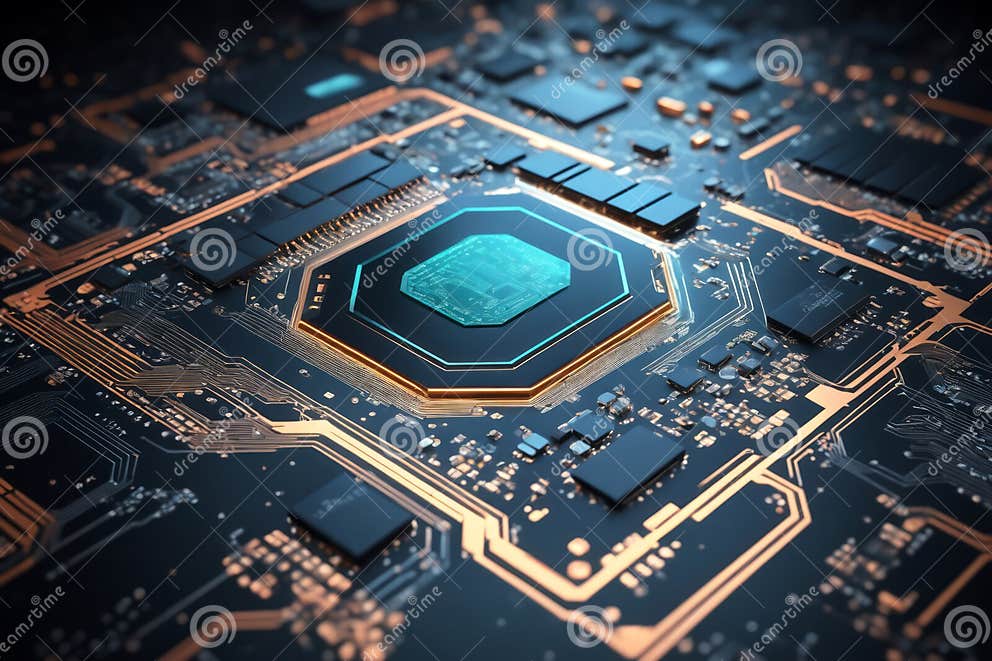 Quantum Computing. CPU, Close Up of Central Processing Unit and Circuits Stock Illustration ...