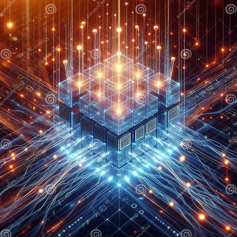 Quantum Computing Data Stream. Blockchain Matrix Stock Illustration ...