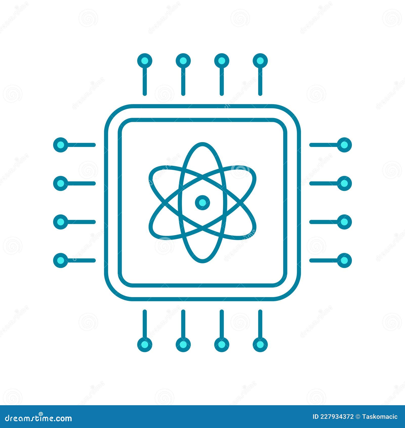 Quantum Computing Line Icon. Blue Semiconductor Chip with Atom Symbol ...