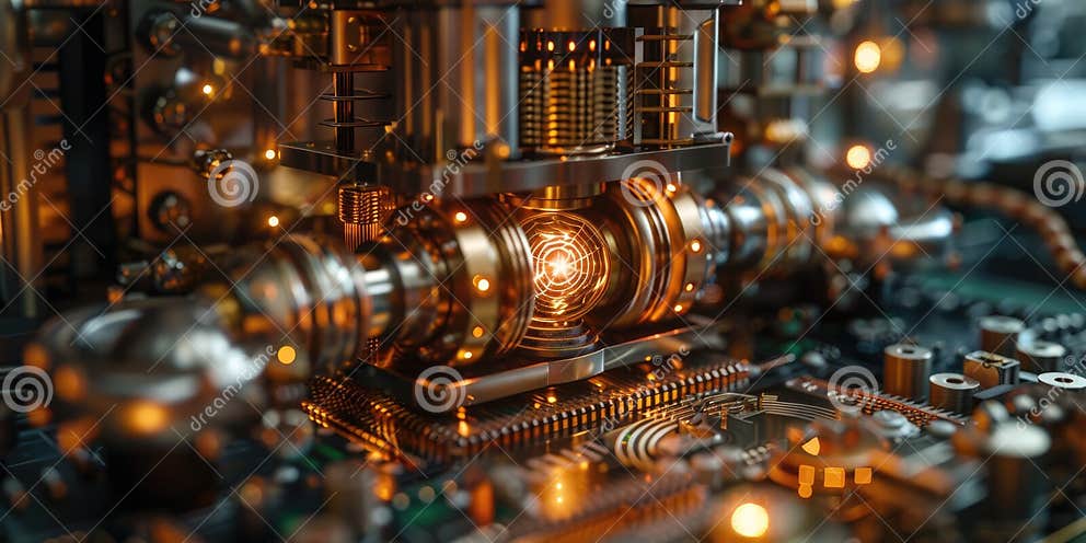 Quantum Computing Machine with Glowing Neon Lights. Digital Artwork ...