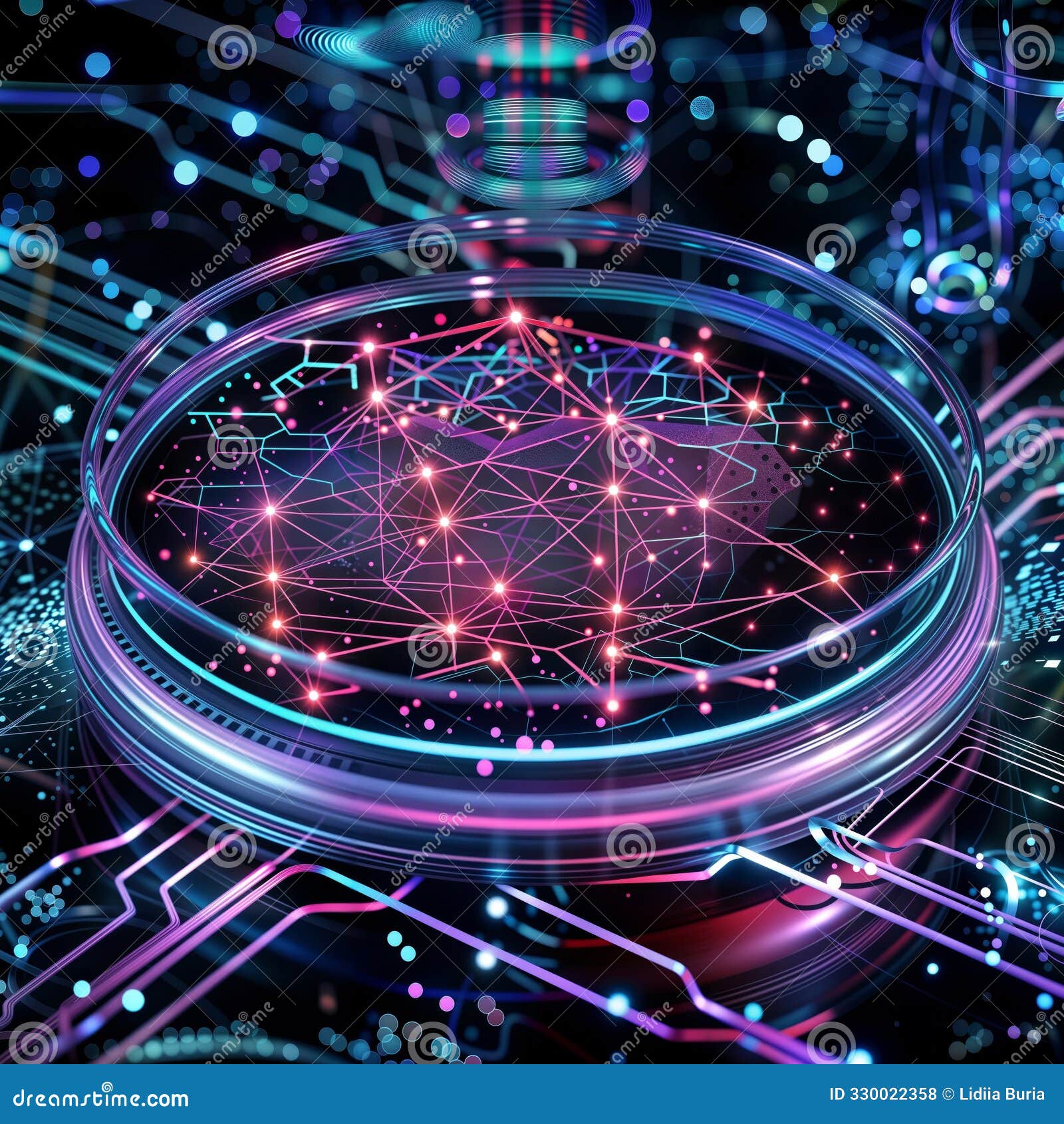 Quantum Computing Network with Intricate Glowing Nodes, Generative Ai Stock Illustration ...