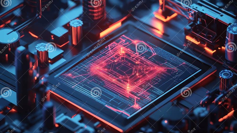 Quantum Computing Processor Sending Data through Futuristic Circuitry Stock Illustration ...