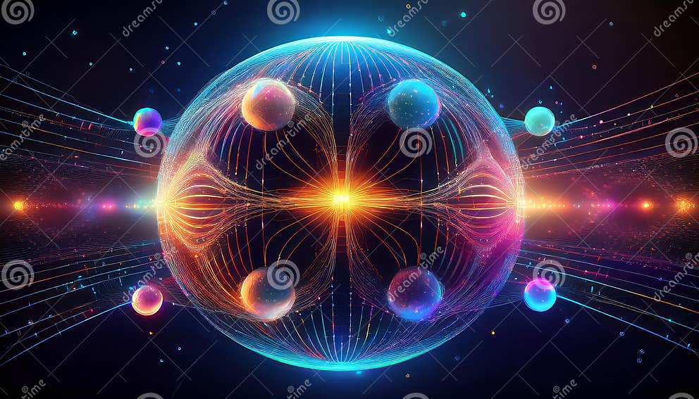 Quantum Computing Qubits Particles Interacting Inside a Sphere Stock ...